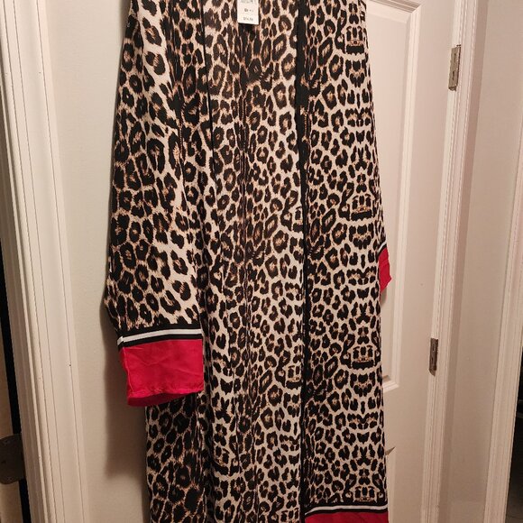 Ashley Stewart | Other | Nwt Animal Print With Red Accent Duster | Poshmark